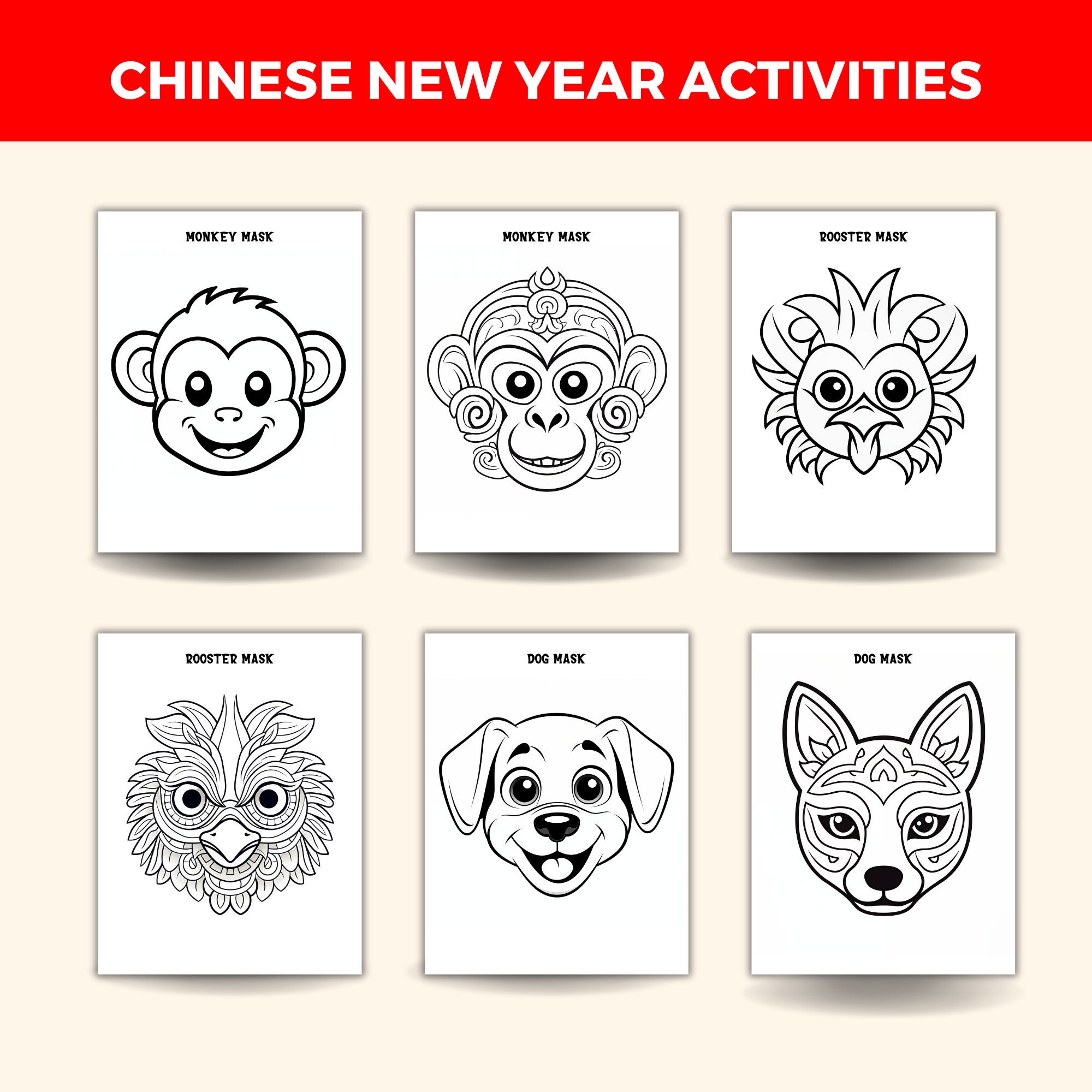 Lunar New Year Dragon Masks Printable | Chinese Zodiac Paper Masks ...