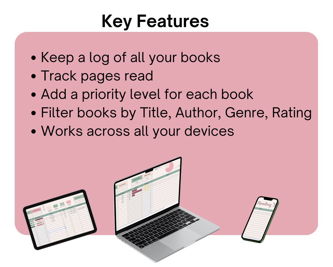 Google Sheets Reading Log Minimalist Reading Tracker Pink and Green ...