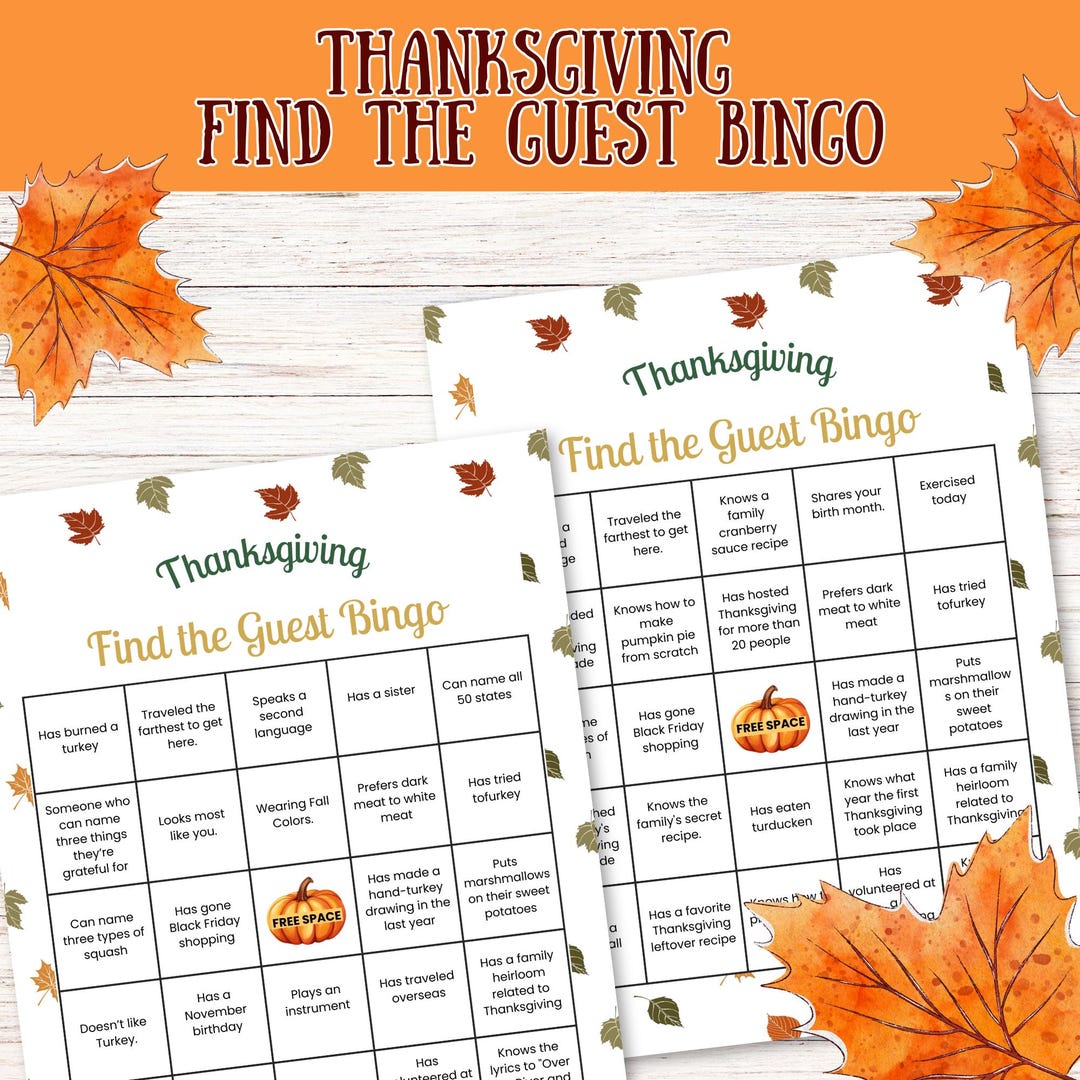 Printable Thanksgiving Find the Guest Bingo Game | Fun Icebreaker for ...