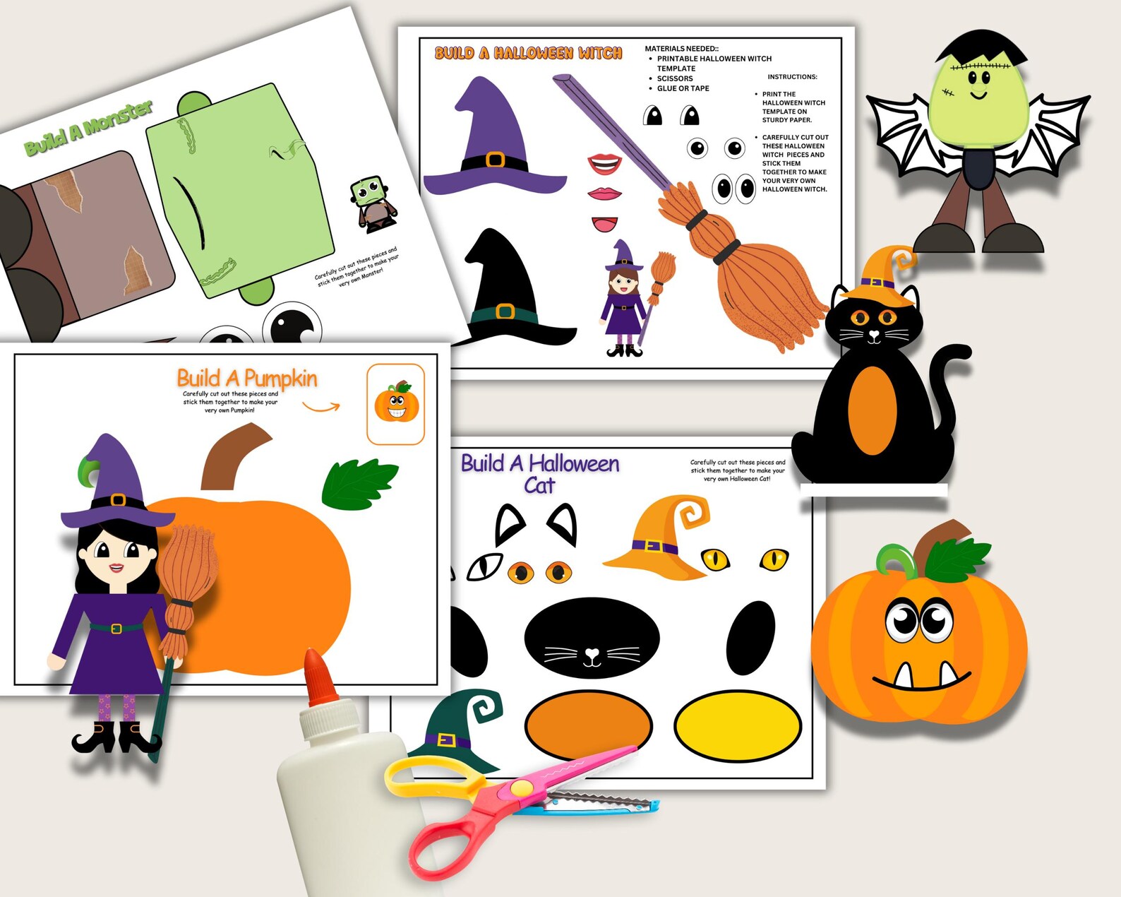 Printable Halloween Craft Bundle | Finger Puppets, Build-a-crafts ...