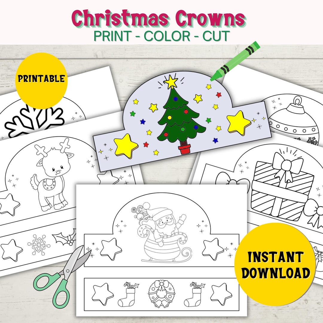 Christmas Paper Crown Activity for Kids, Holiday DIY Printable Hat for ...