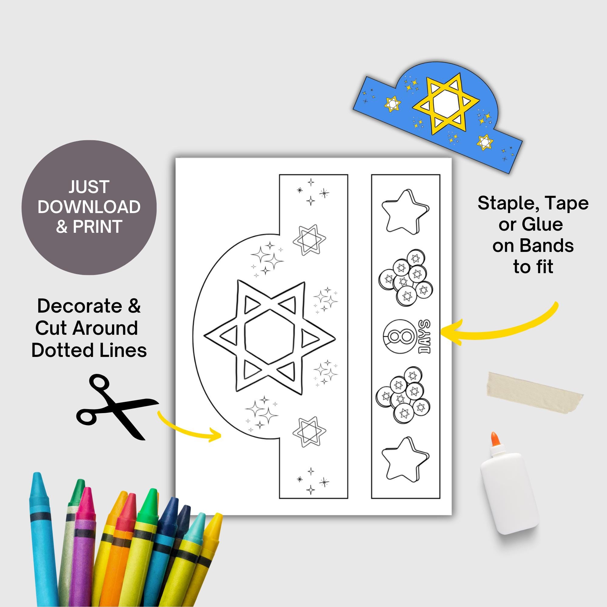 Hanukkah Crown Printable - Chanukah Menorah Hat Craft - Jewish ...