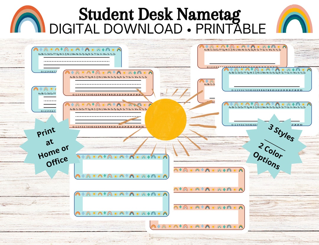 Rainbow Desk Name Tag| Student Desk Name Tag Printable | Desk ...