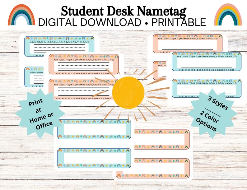Rainbow Desk Name Tag| Student Desk Name Tag Printable | Desk ...