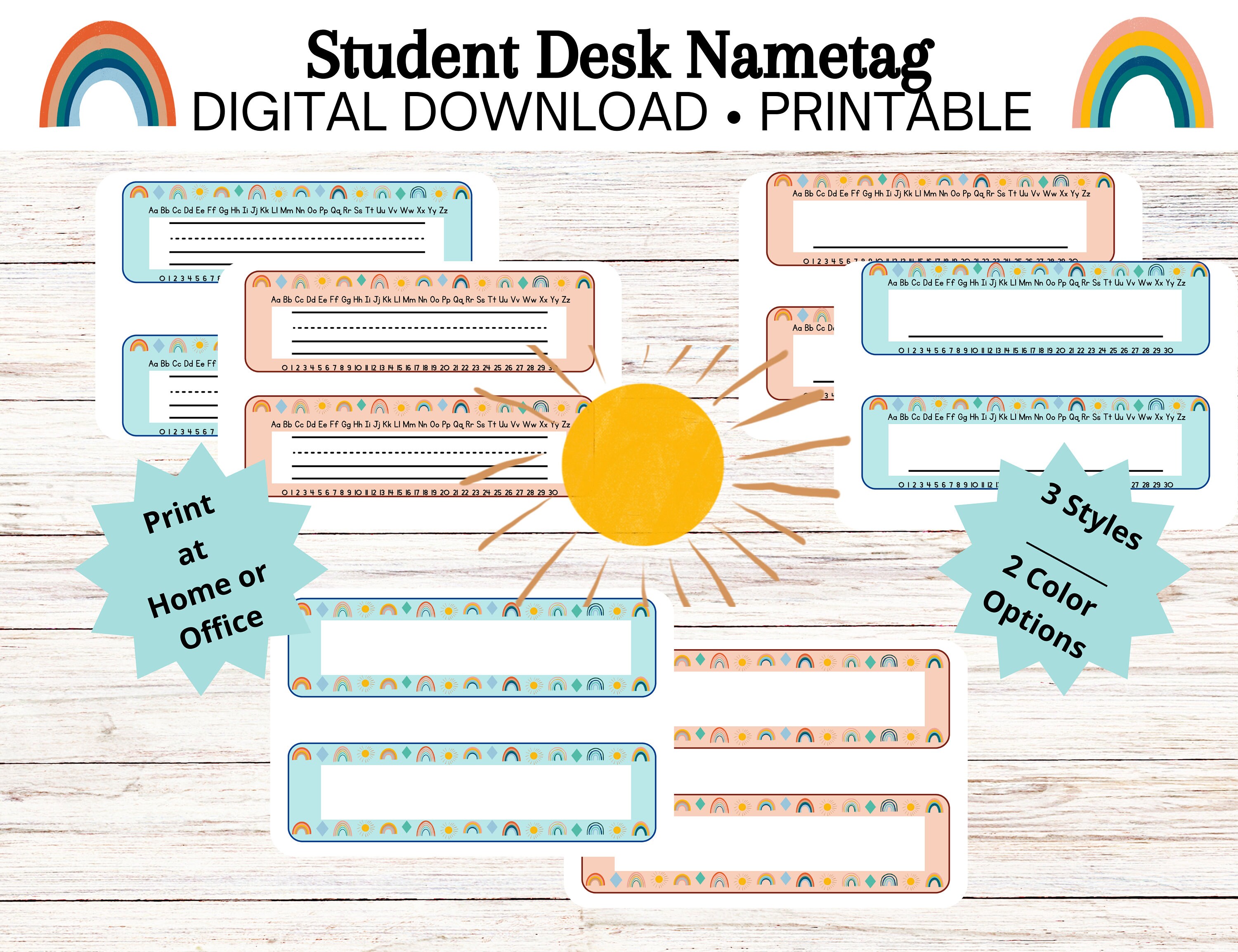 Rainbow Desk Name Tag Student Desk Name Tag Printable Desk - Etsy