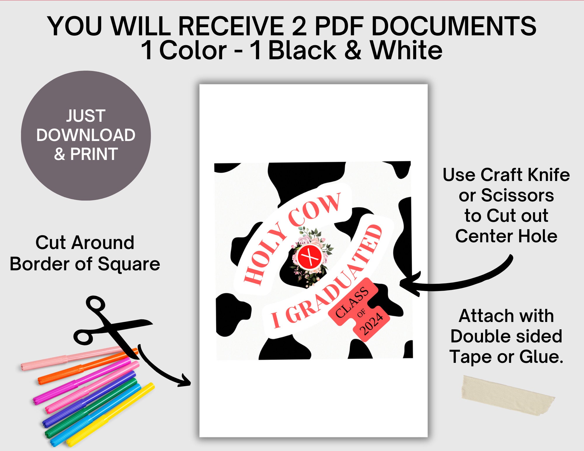 Graduation Cap Topper 2024 | Holy Cow I Graduated | DIY Grad Cap - Etsy