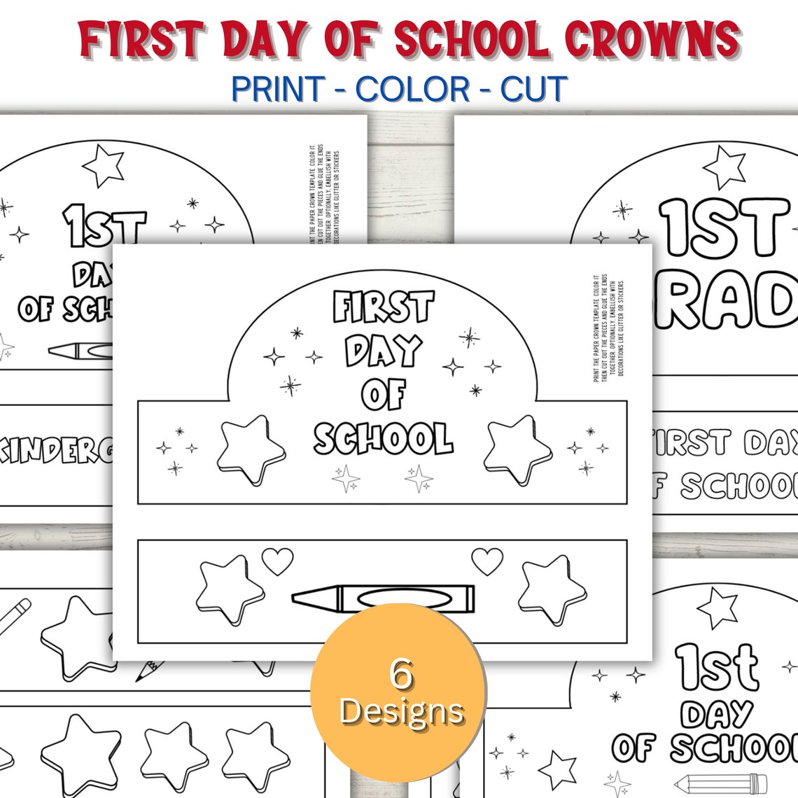 First Day of School Crown Craft Printable Paper Hat Hat for Preschool ...