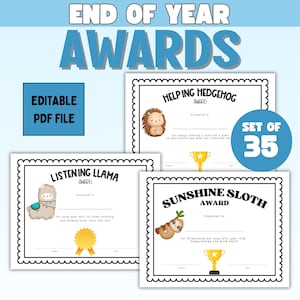 Animal-themed End-of-year Awards for Preschool & Kindergarten ...