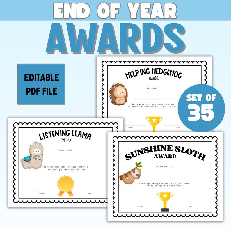 Animal-themed End-of-year Awards for Preschool & Kindergarten ...