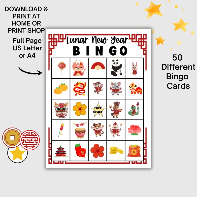 Lunar New Year BINGO Game for Kids and Adults, Family Activity, Holiday ...