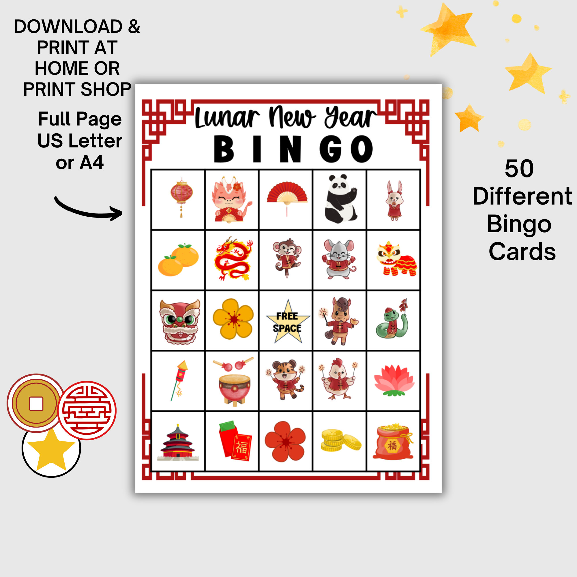 Lunar New Year BINGO Game for Kids and Adults, Family Activity, Holiday ...