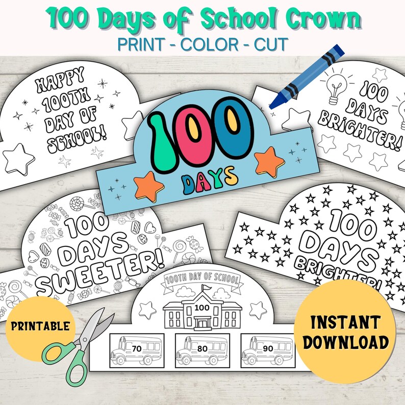 100 Days of School Paper Crowns - Kids Craft Activity - Classroom Party ...