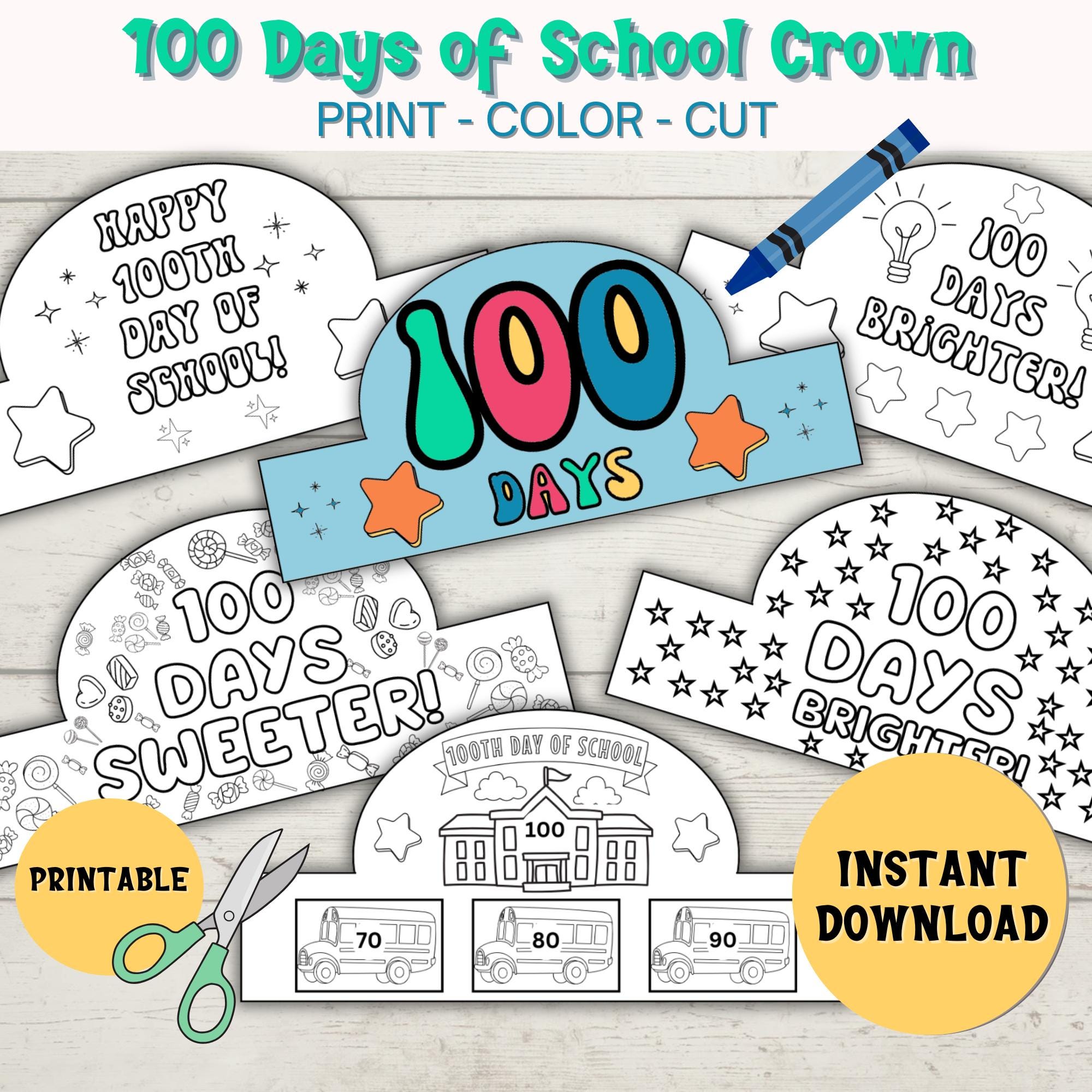 100 Days of School Paper Crowns - Kids Craft Activity - Classroom Party ...