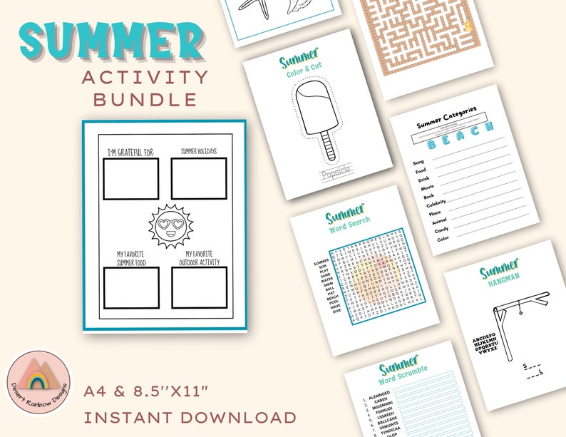 Summer Kids Activity Bundle, Summer Coloring Pages, Word Search, Summer ...