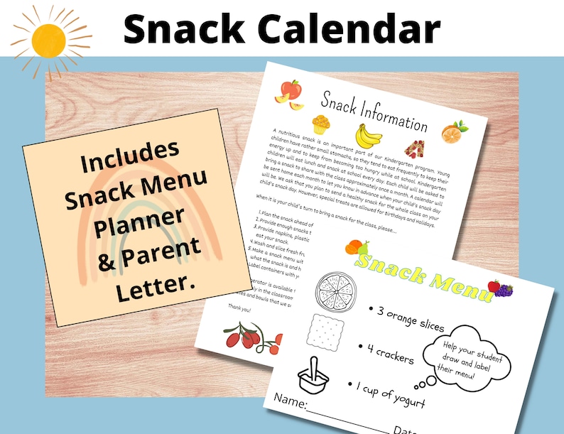 EDITABLE SNACK CALENDAR | Rainbow Theme | Organize Snack Time With Ease ...