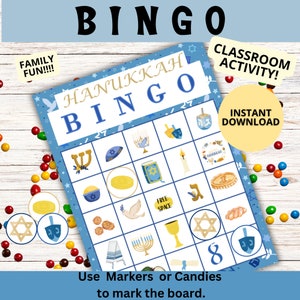 Hanukkah BINGO Game for Kids and Adults | Hanukkah Games | Hanukkah ...