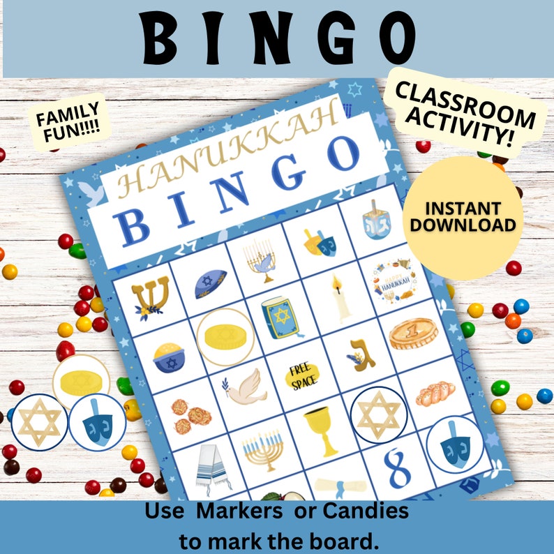 Hanukkah BINGO Game for Kids and Adults | Hanukkah Games | Hanukkah ...