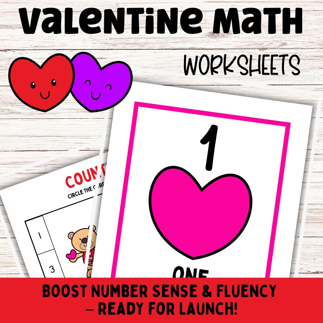Valentine Themed Math Worksheets for Kids | Number Sense Practice ...
