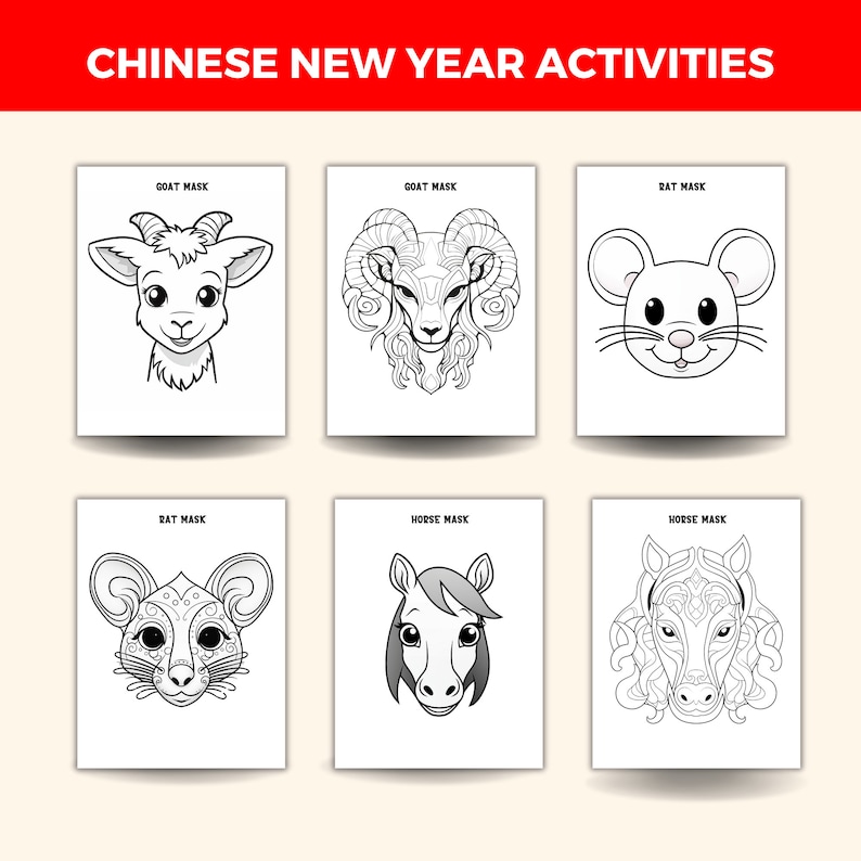Lunar New Year Dragon Masks Printable Chinese Zodiac Paper Masks Lunar ...