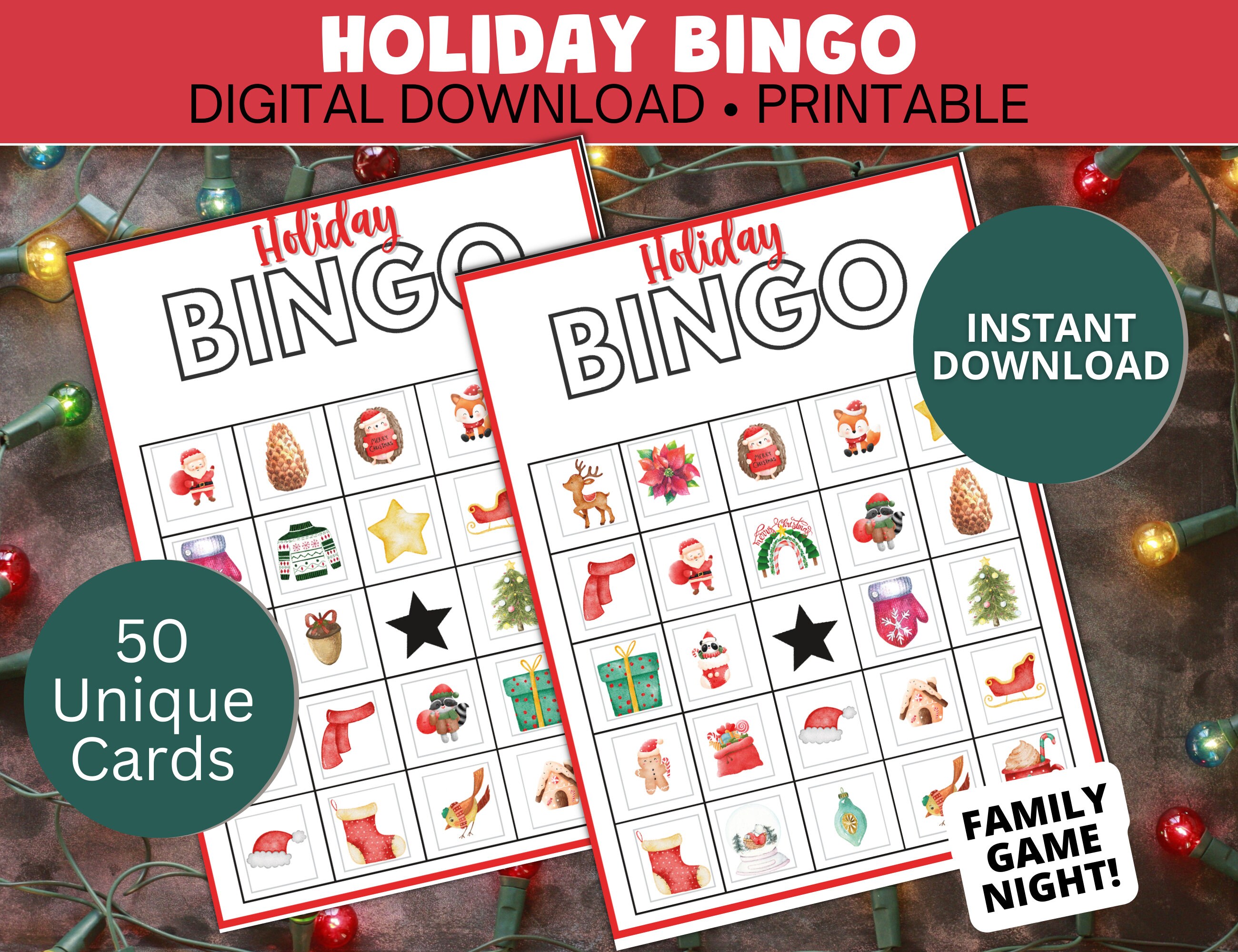 Holiday BINGO Game for Kids and Adults, Christmas Family Activity ...