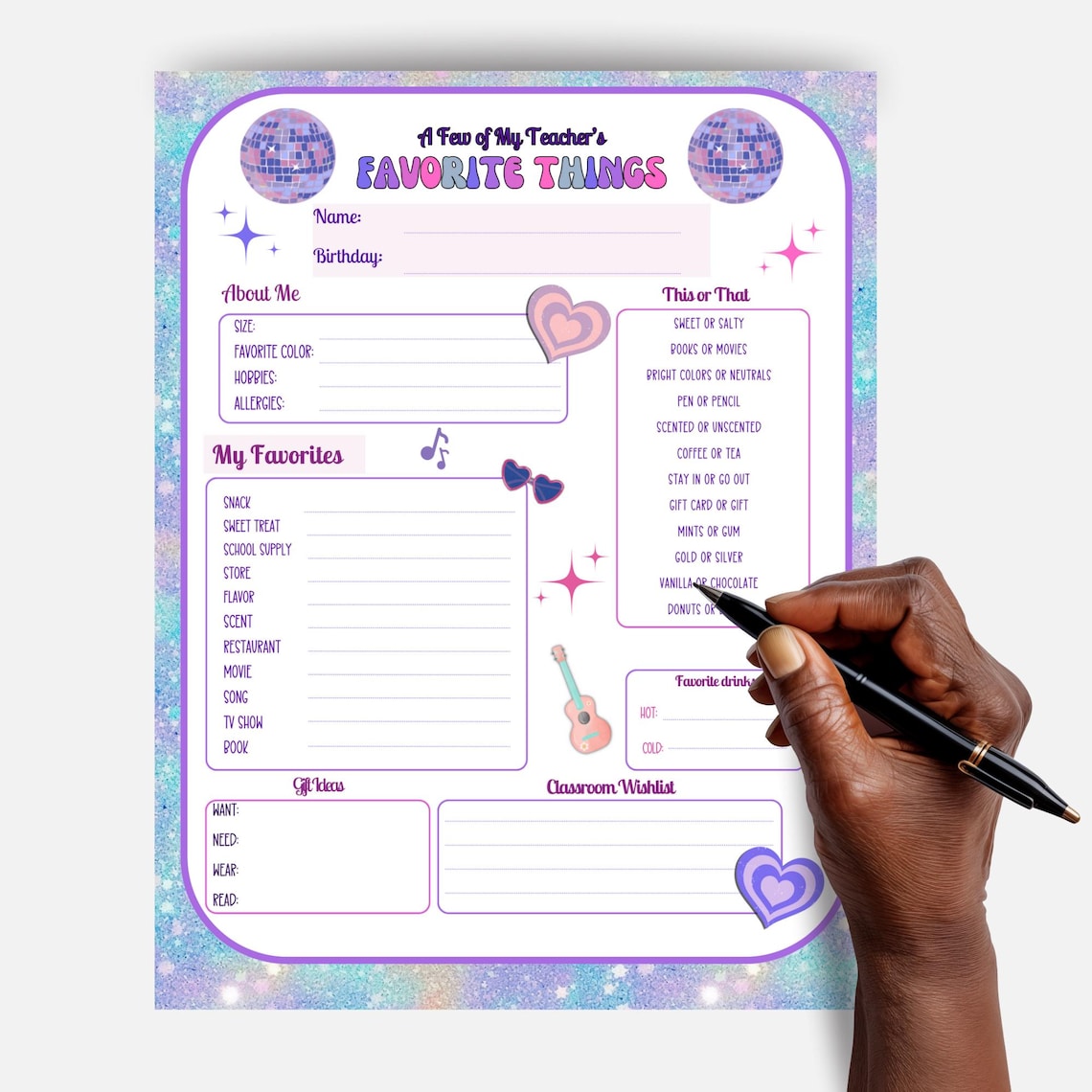 Teacher's Favorite Things Printable | Back to School Gift for Teachers ...
