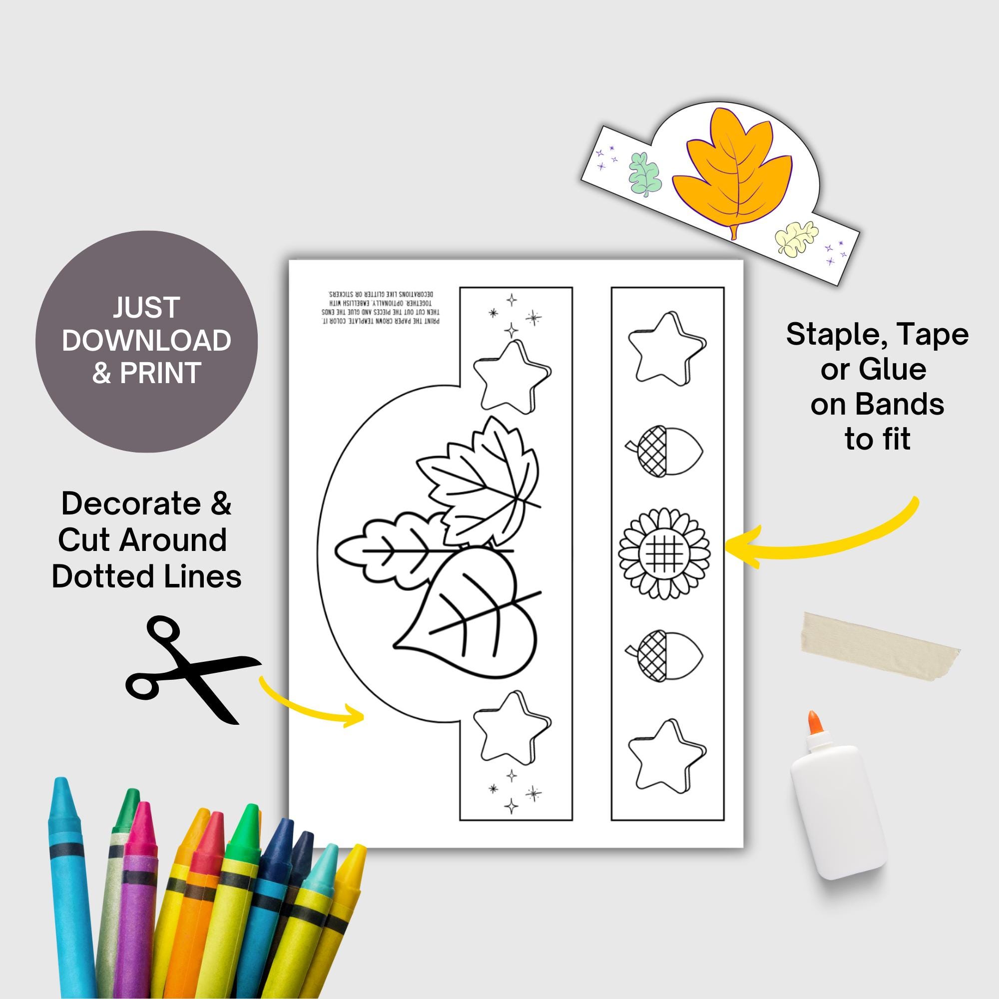 Fall Season Paper Crown Activity for Kids, Thanksgiving DIY Printable ...