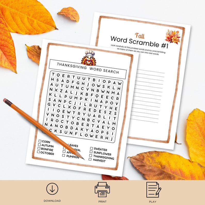 Fall Word Games, Thanksgiving Word Games Bundle | Printable Activities ...