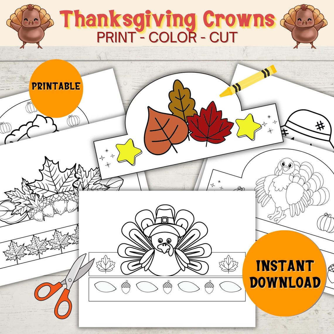 Thanksgiving Paper Crown Activity for Kids, Turkey DIY Printable Hat ...