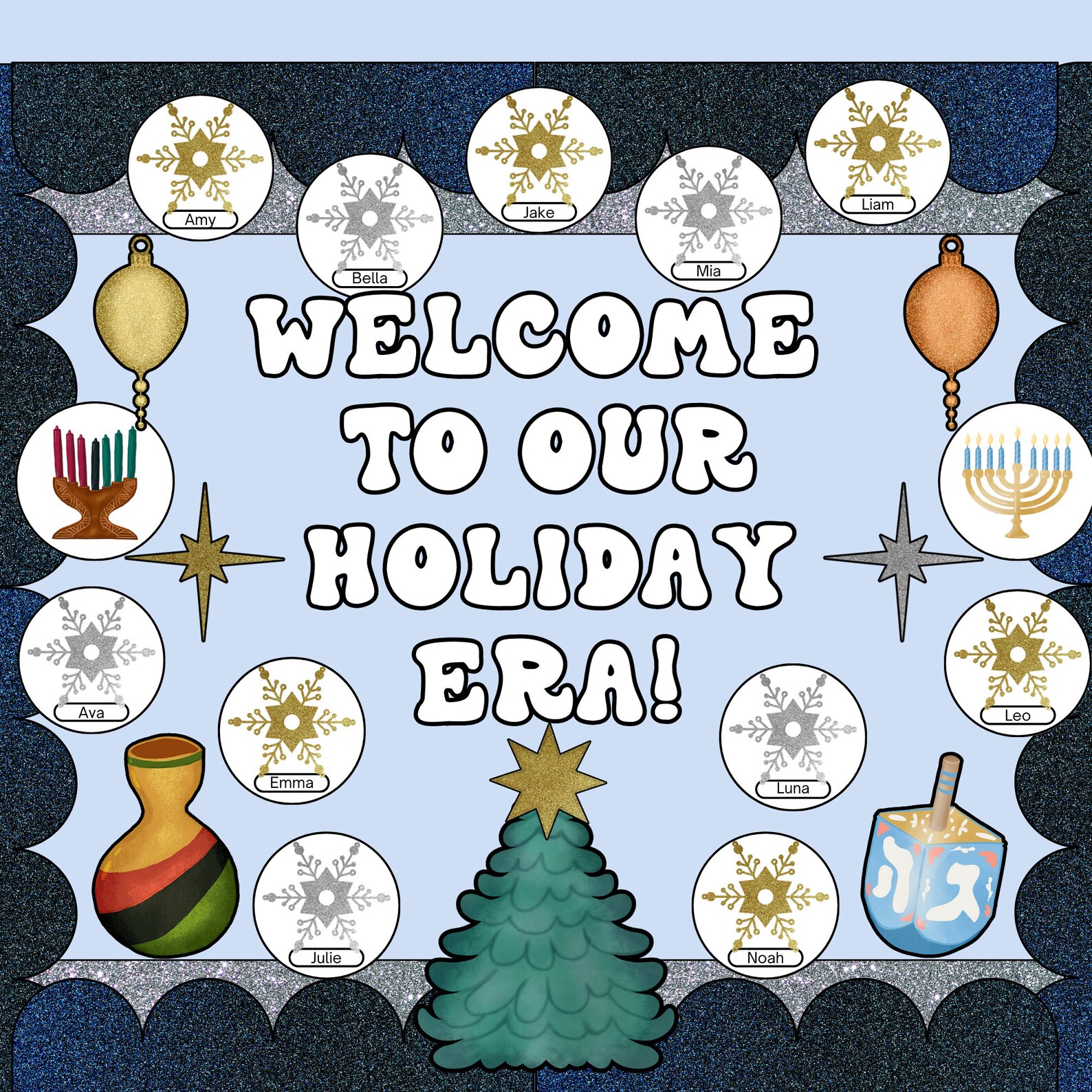 Holiday Era Bulletin Board Kit | Winter Bulletin Board | Retro Groovy ...