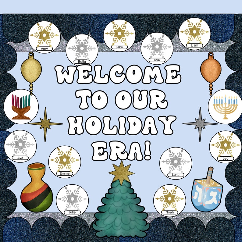 Holiday Era Bulletin Board Kit | Winter Bulletin Board | Retro Groovy ...