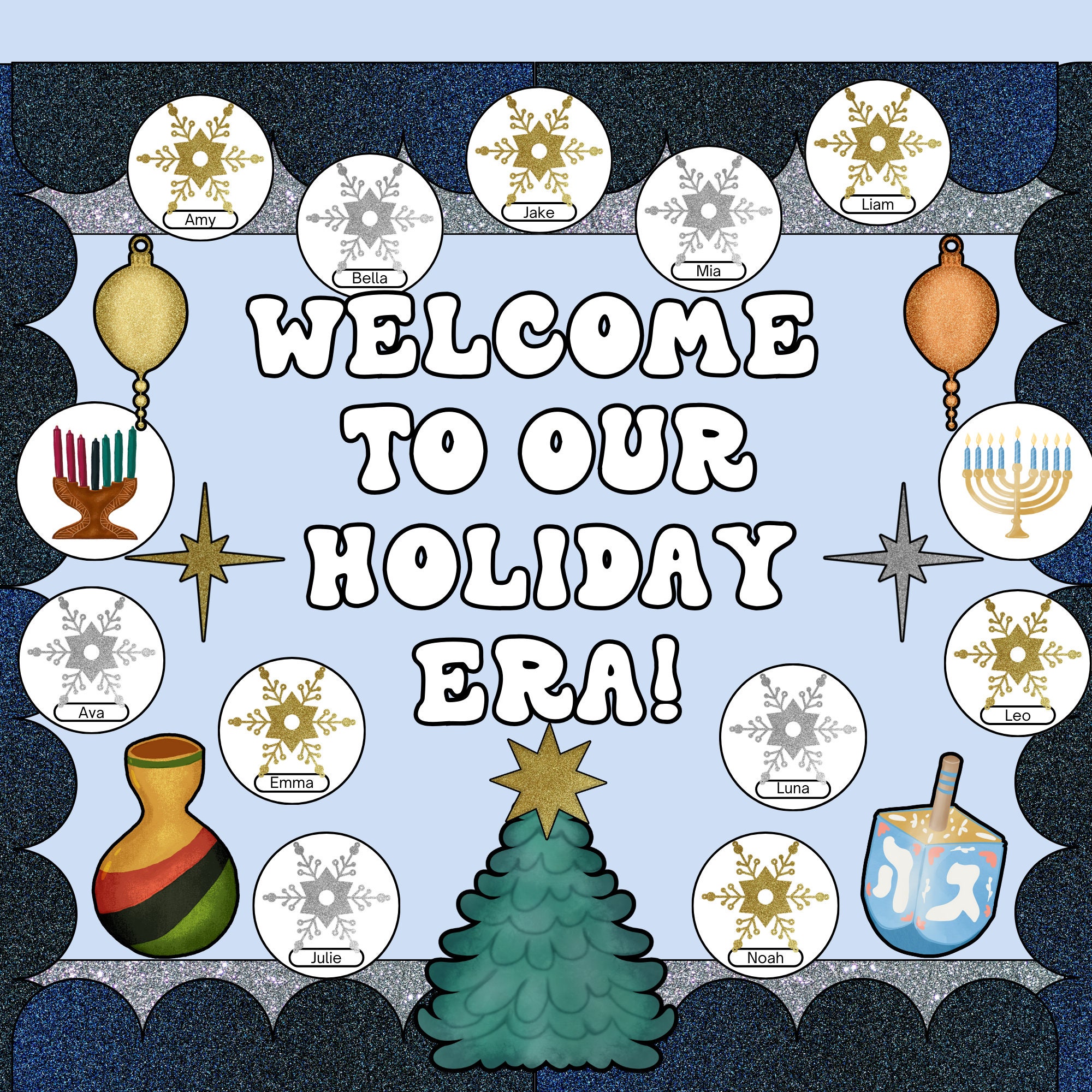 Holiday Era Bulletin Board Kit | Winter Bulletin Board | Retro Groovy ...