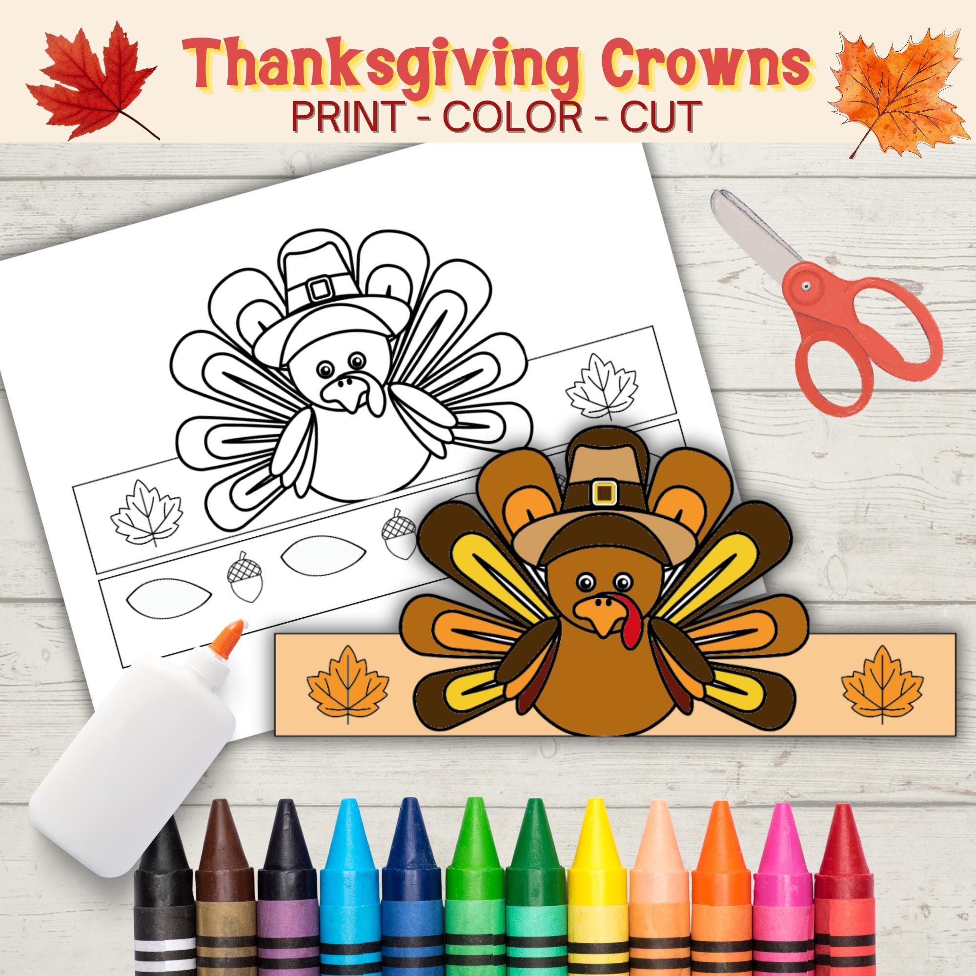 Thanksgiving Paper Crown Activity for Kids, Turkey DIY Printable Hat ...