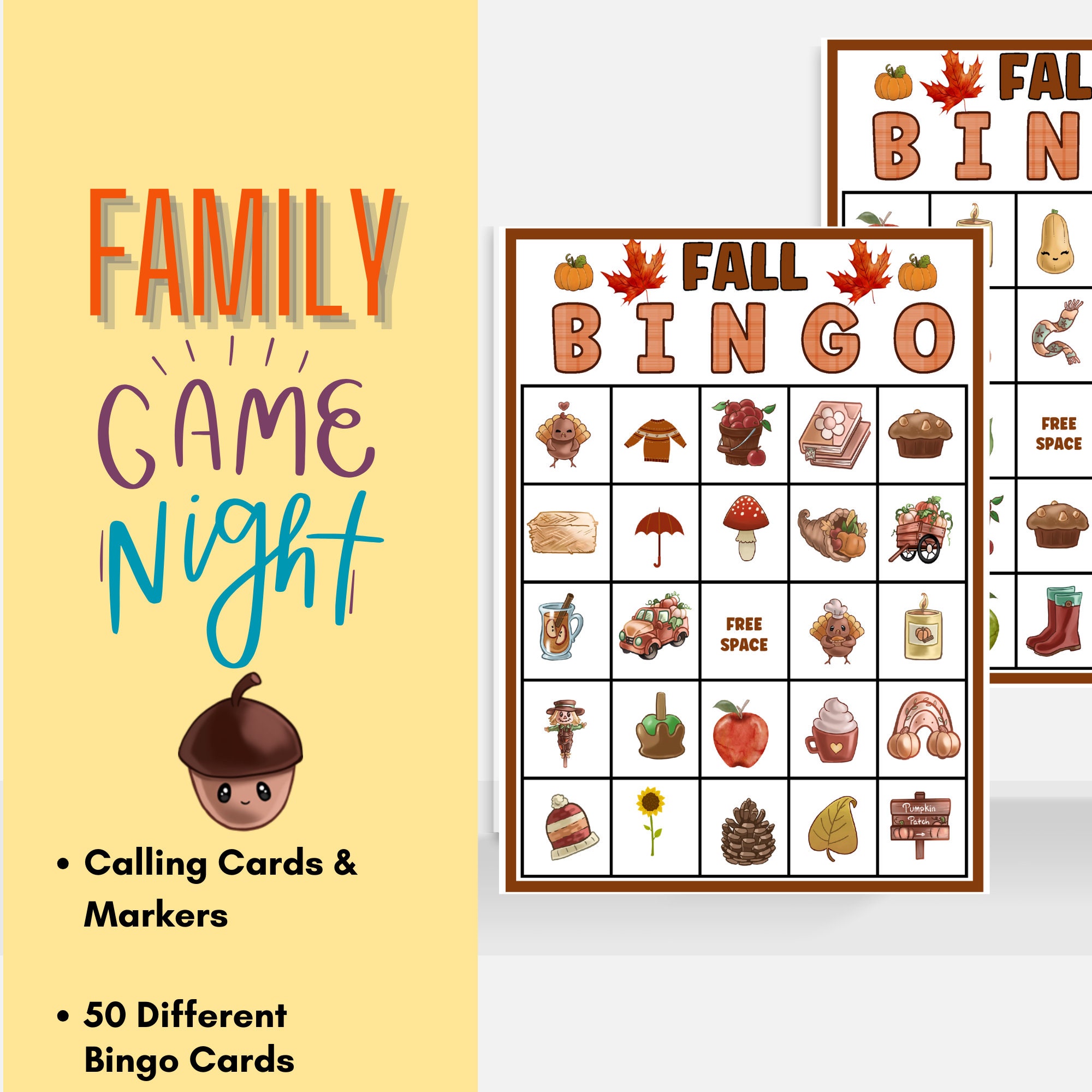 Fall BINGO Game for Kids and Adults, Friendsgiving Printable Games ...