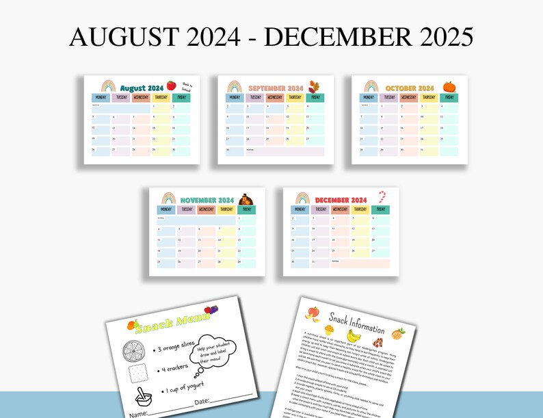 EDITABLE SNACK CALENDAR | Rainbow Theme | Organize Snack Time With Ease ...