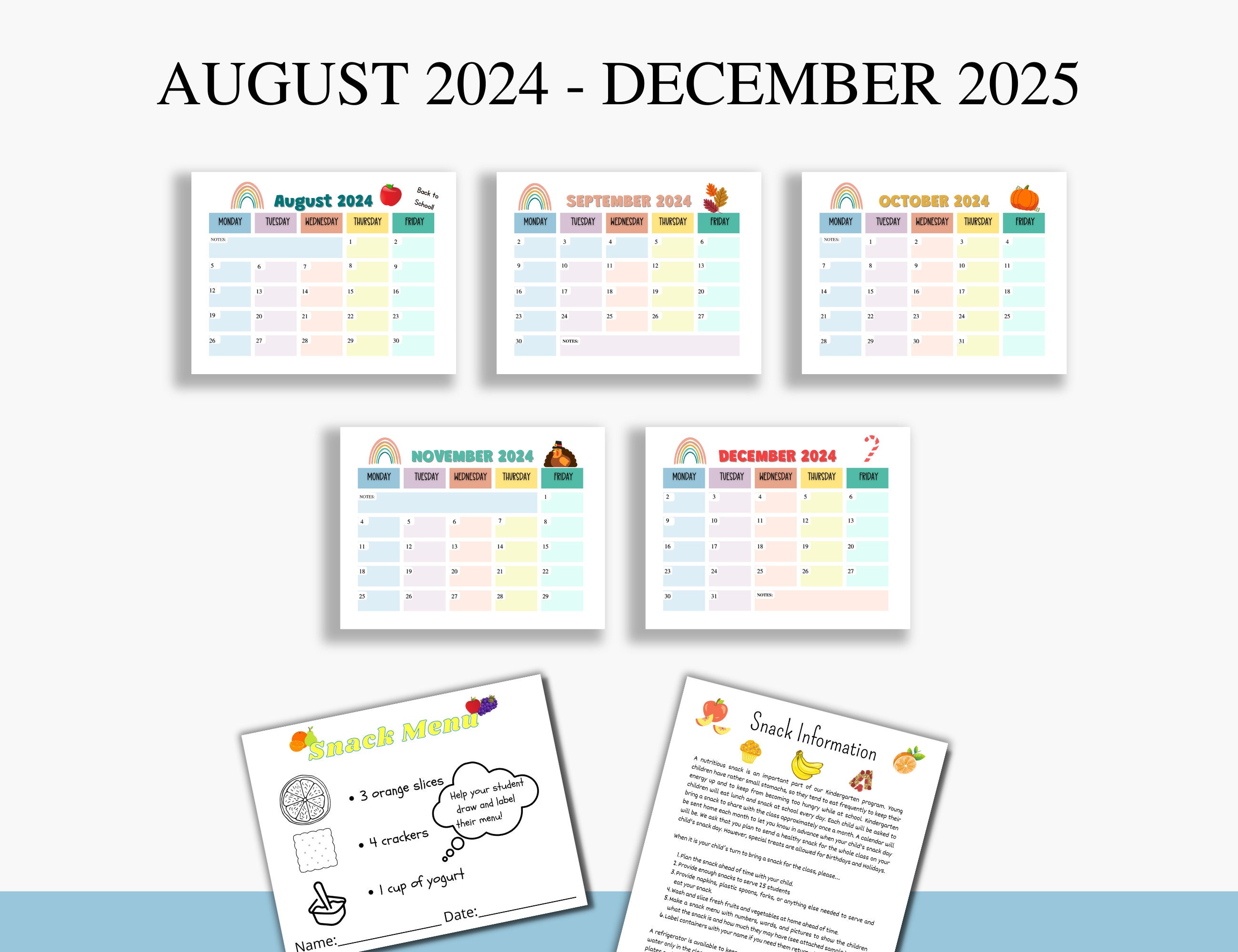 EDITABLE SNACK CALENDAR | Rainbow Theme | Organize Snack Time With Ease ...
