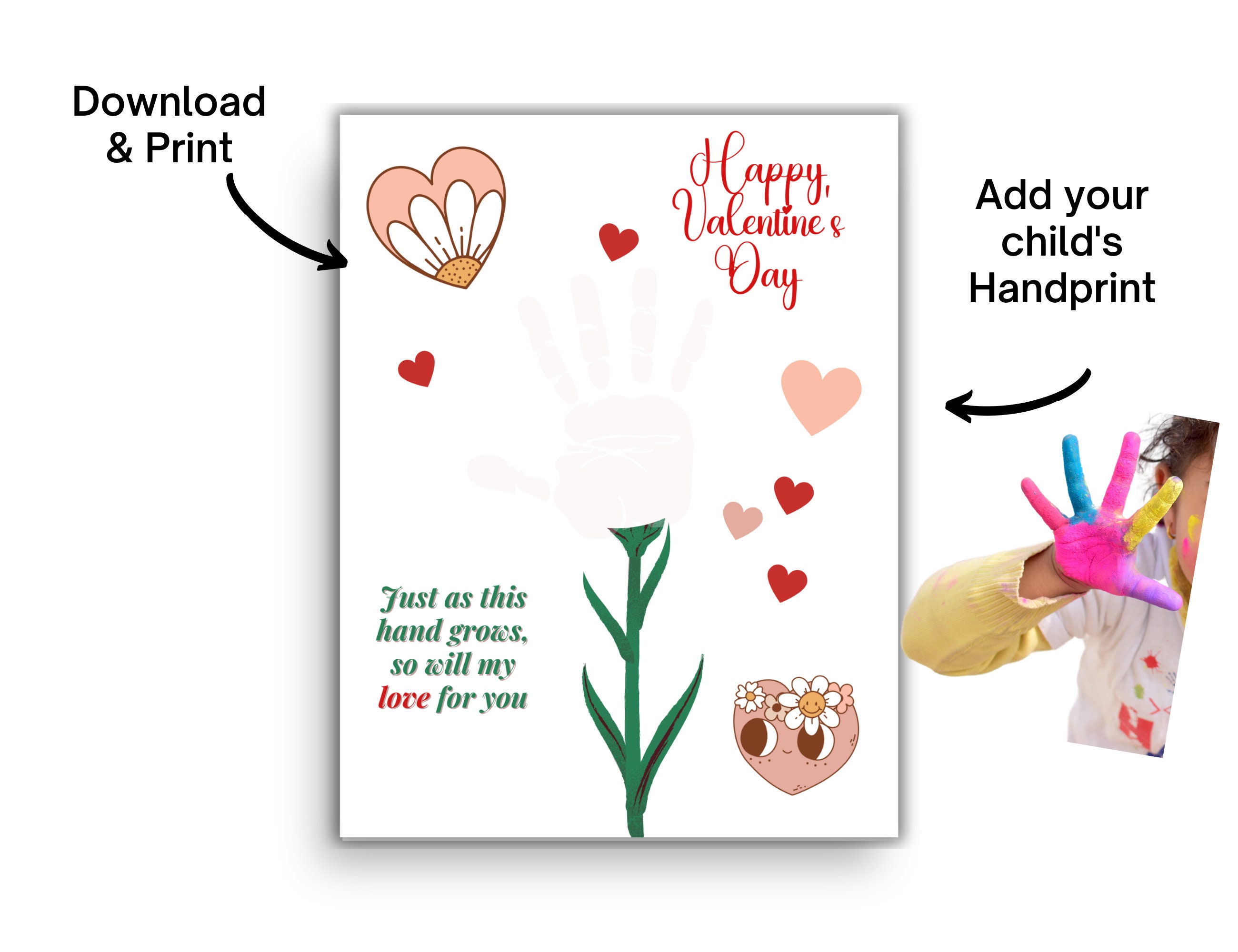 Valentine Hand-print Art Bundle, Valentine Preschool Crafts, Holiday ...