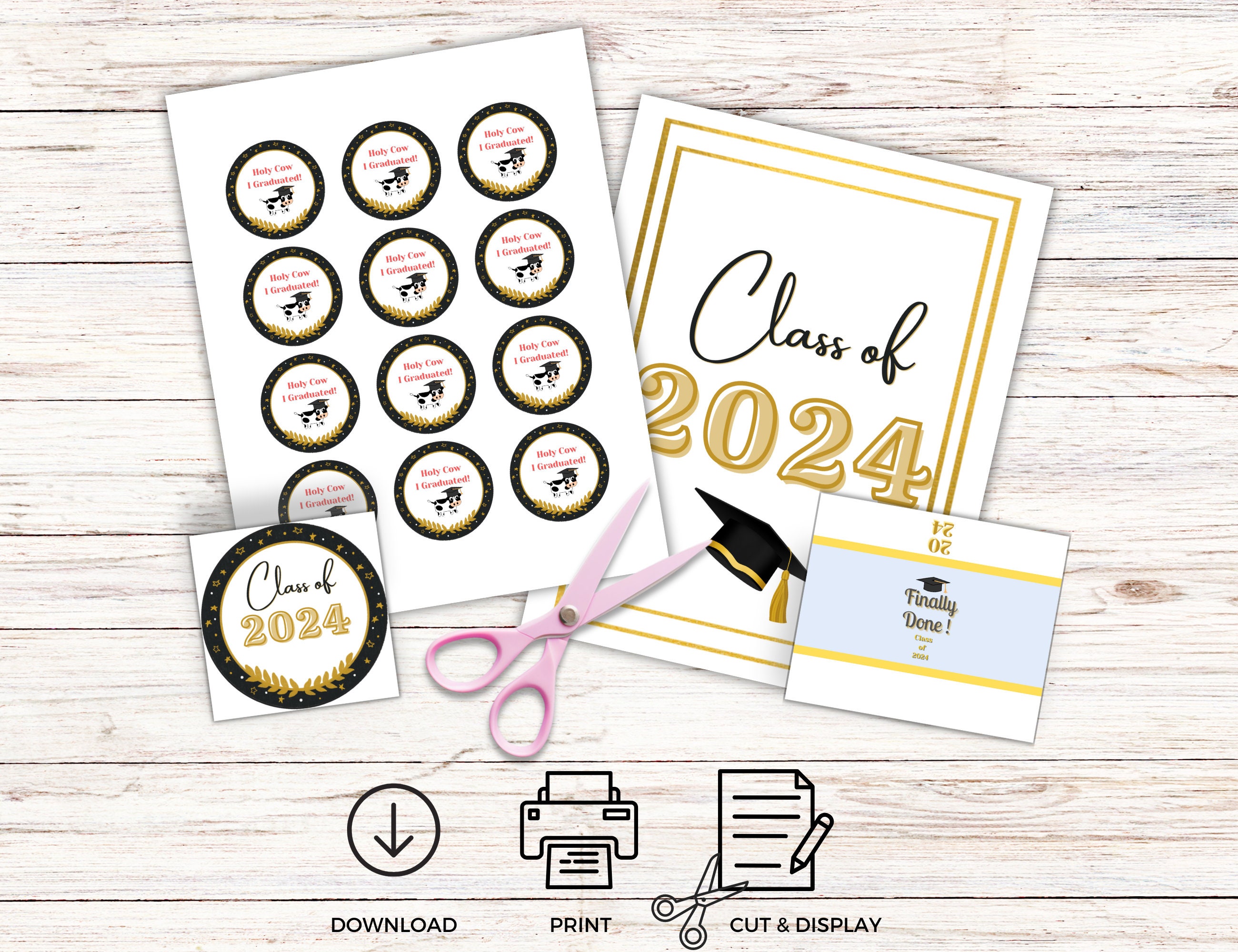 GRADUATION BUNDLE Class of 2024 Graduation Party Decorations Printable ...
