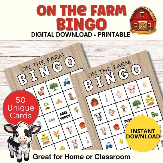 Printable/downloadable Bingo Game Farm Barnyard Bingo 30 Unique Bingo ...