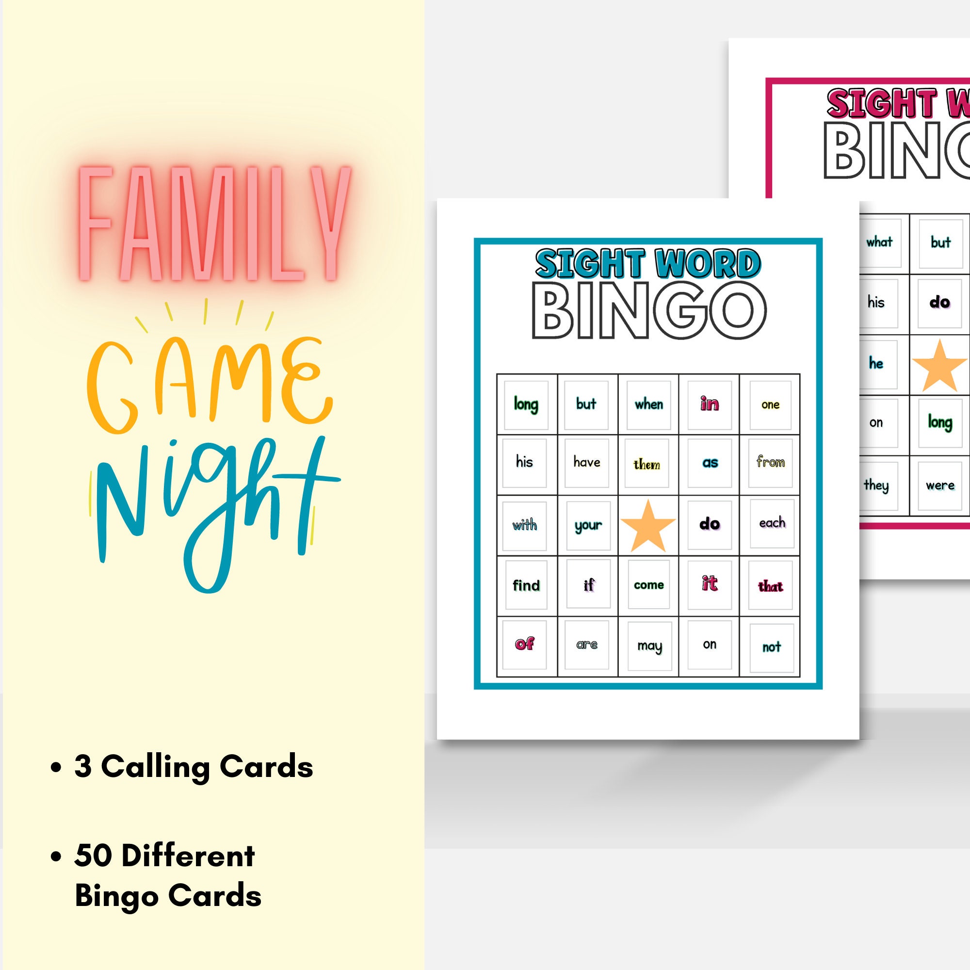 Sight Words Bingo | Kindergarten, First Grade, Homeschool Bingo Game - Etsy