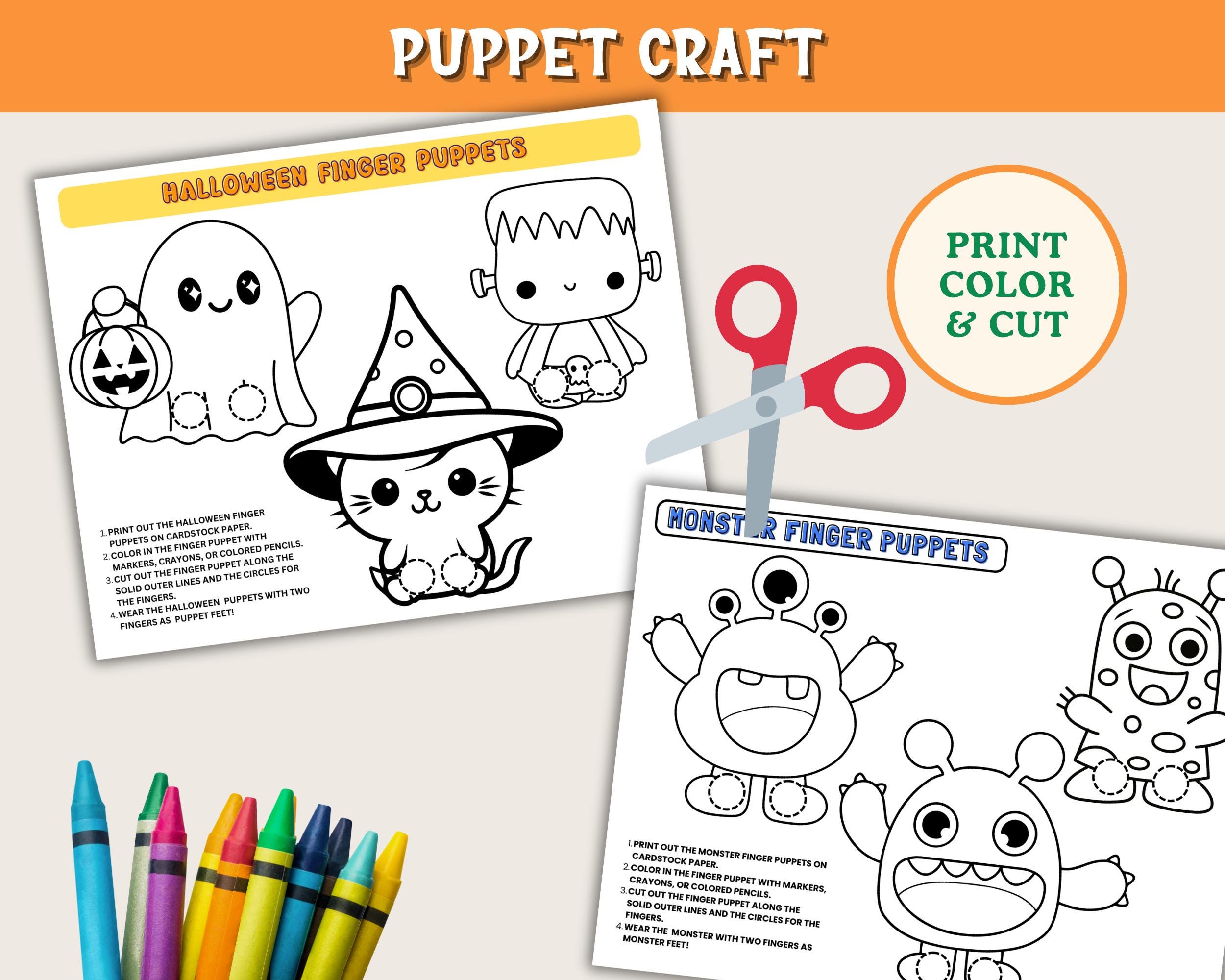 Printable Halloween Craft Bundle | Finger Puppets, Build-a-crafts ...