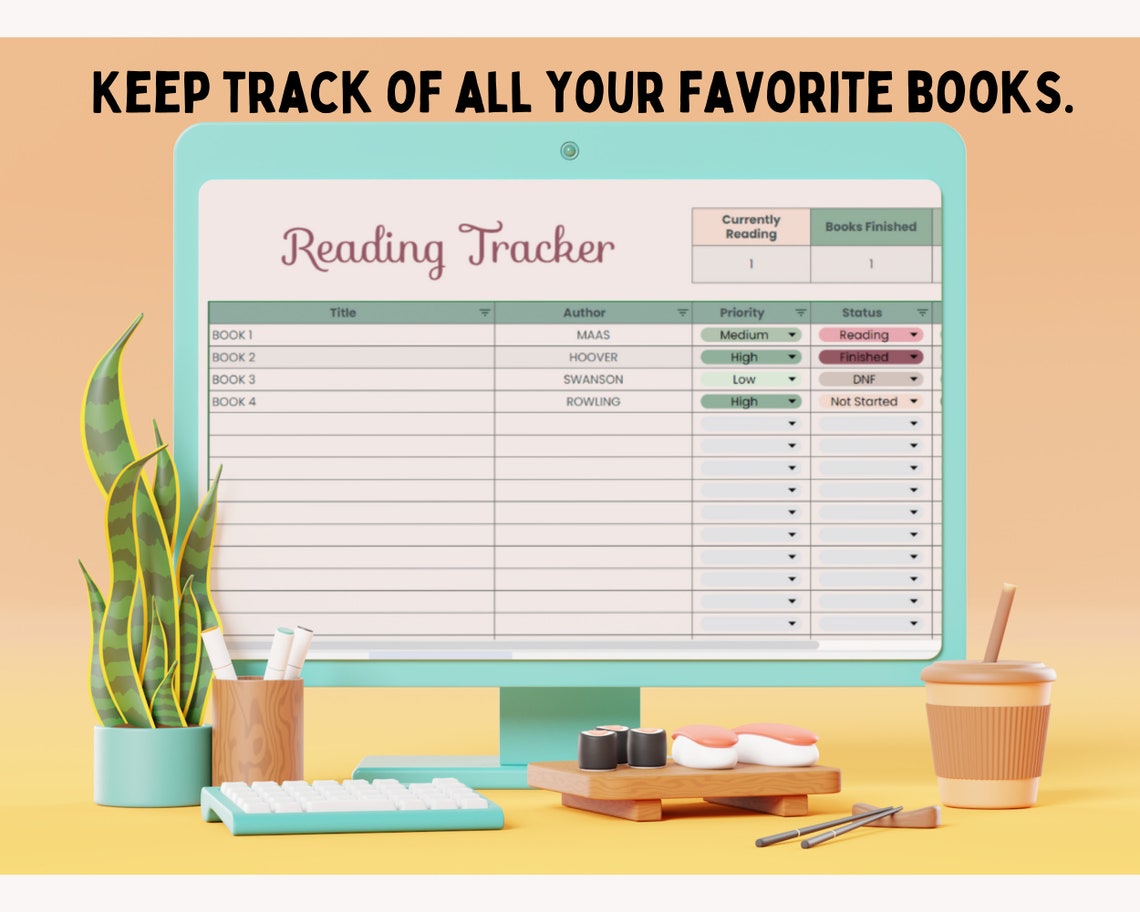 Google Sheets Reading Log Minimalist Reading Tracker Pink and Green ...