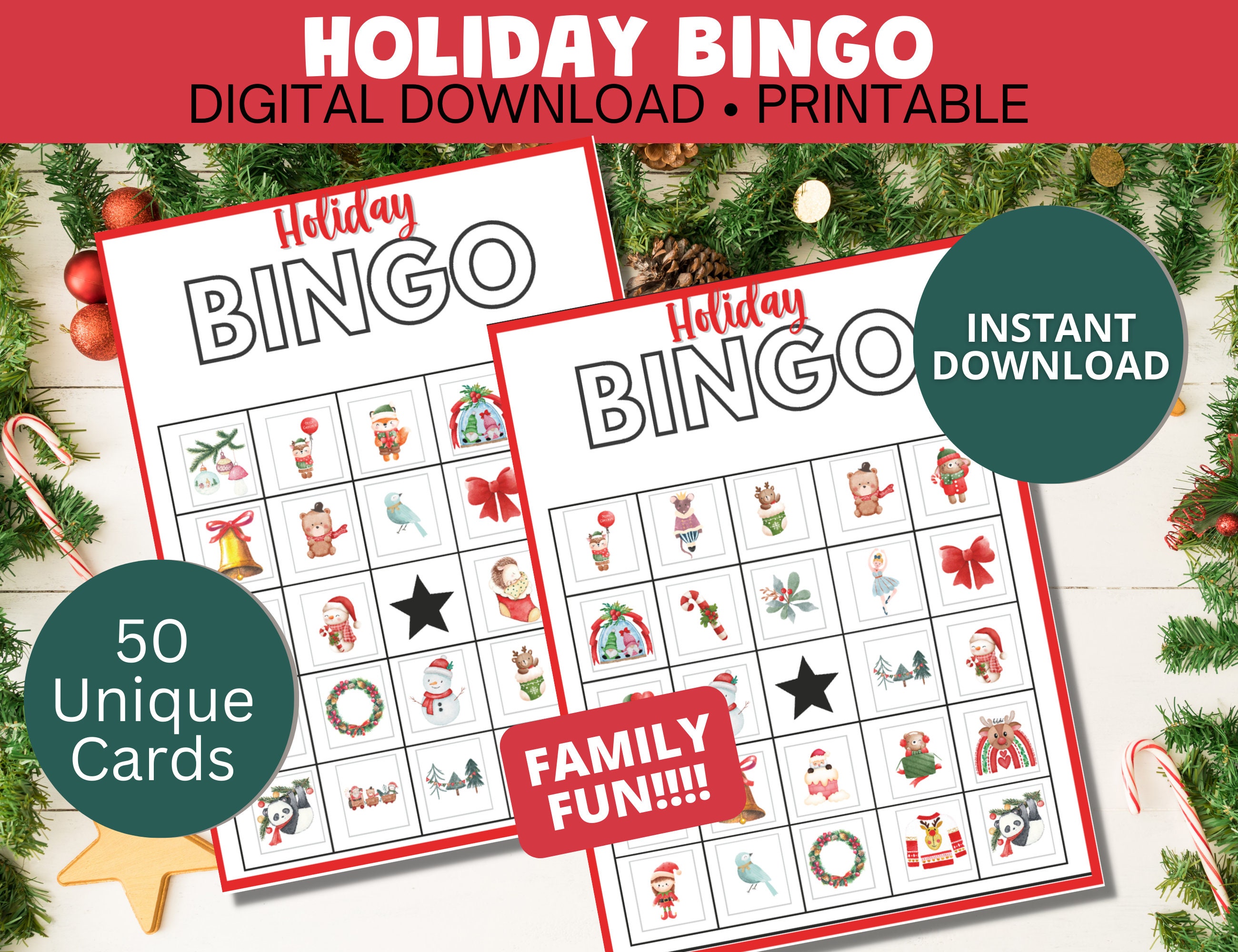 Holiday BINGO Game for Kids and Adults, Christmas Family Activity ...