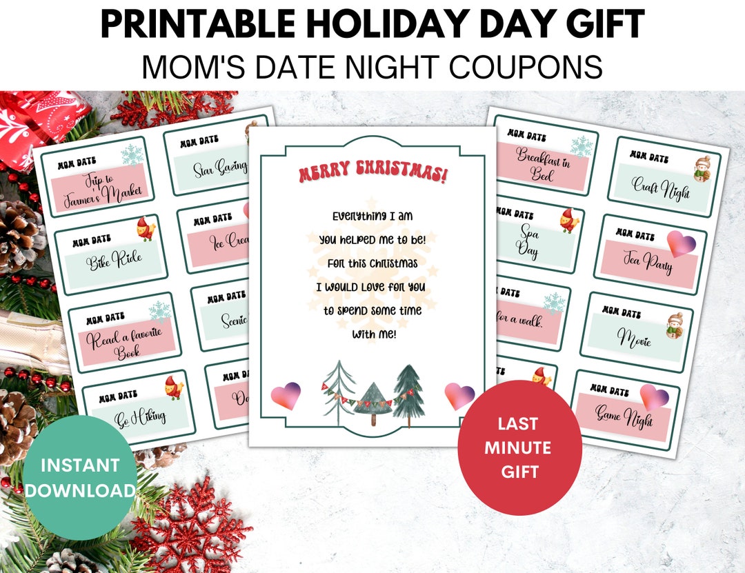 Printable Mom Date Coupons for Christmas, Holiday Coupon Book, Gift ...