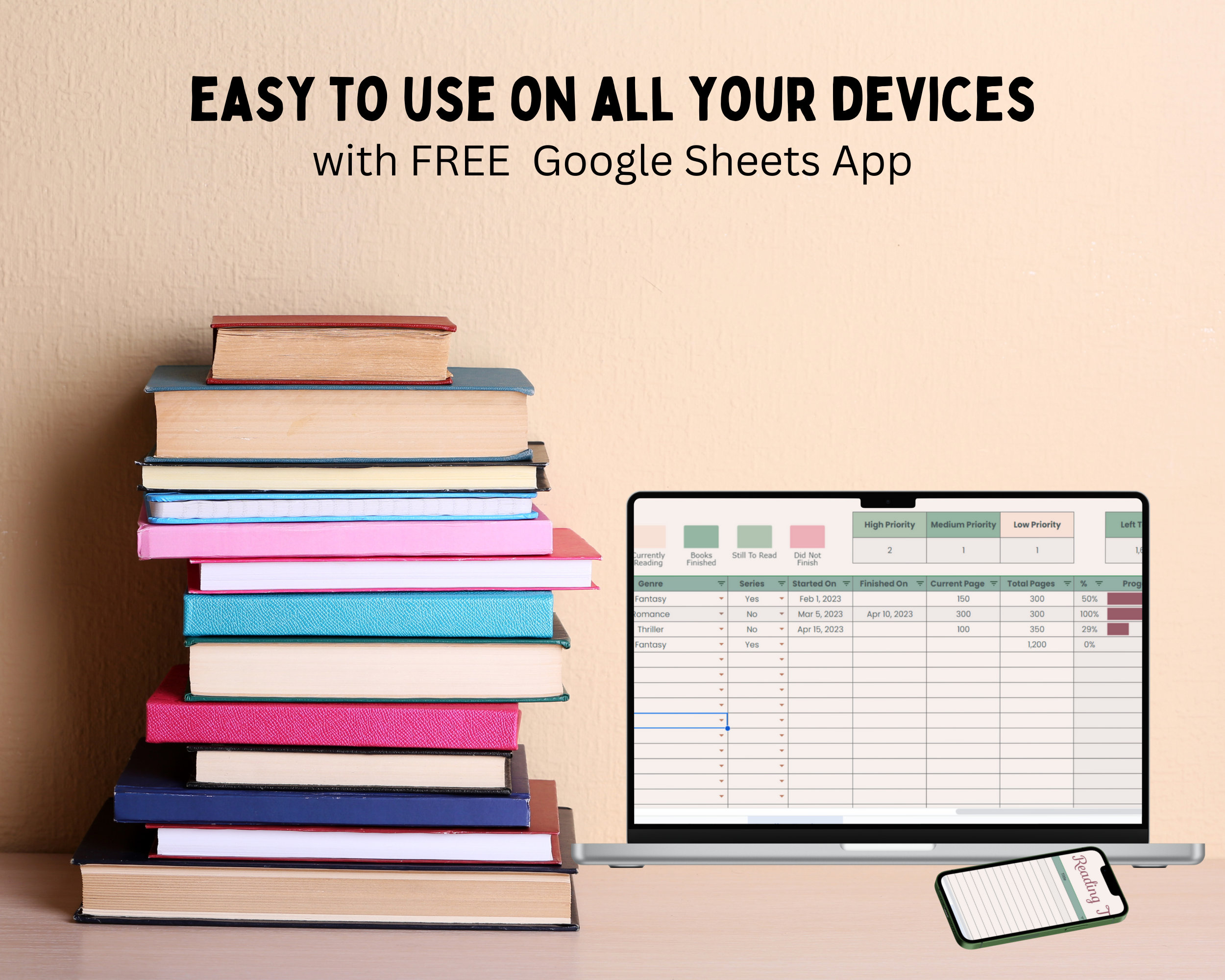 Google Sheets Reading Log - Minimalist Reading Tracker - Pink and Green ...