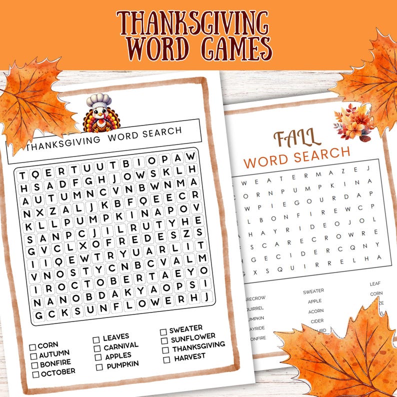 Fall Word Games, Thanksgiving Word Games Bundle | Printable Activities ...