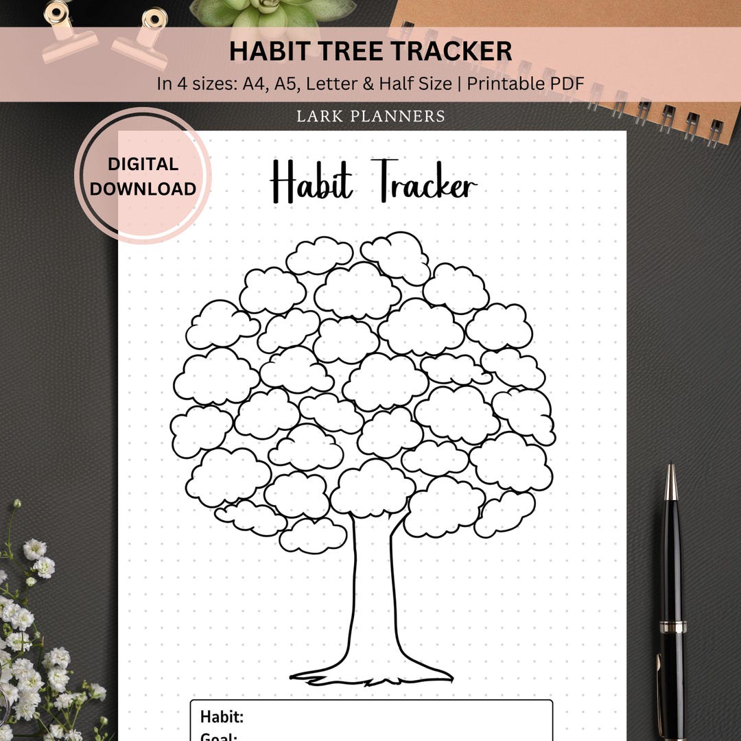 Habit Tracker Tree Printable, 30 Day Habit Challenge, Fun Tracker ...