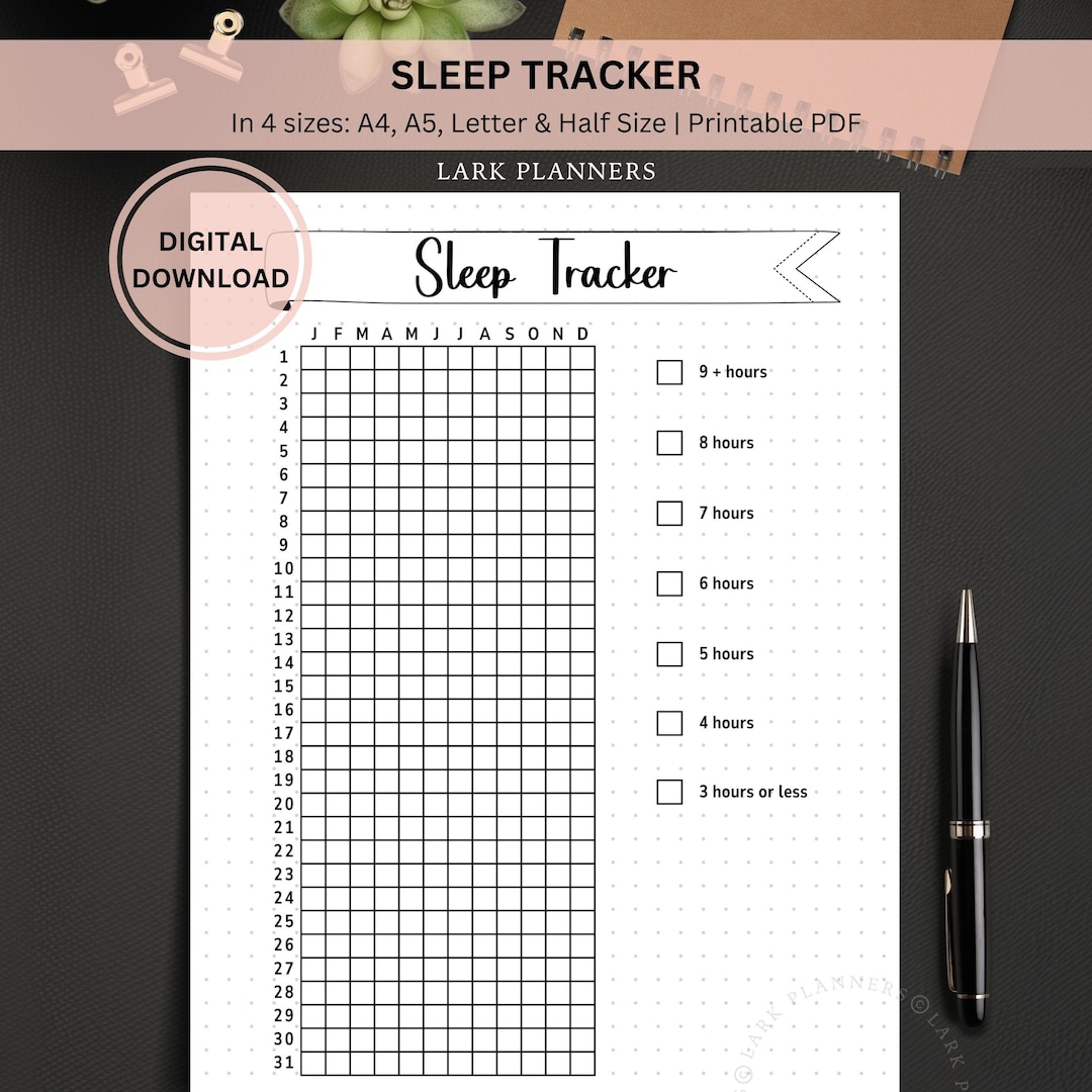 Sleep Tracker, Printable Bullet Journal Page, Yearly Tracker, Sleep Log ...