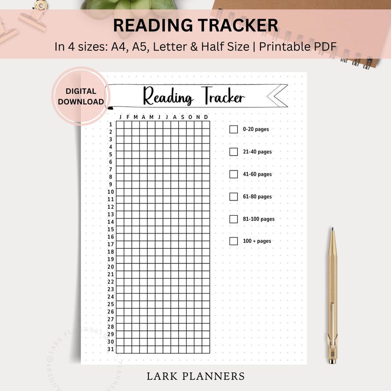 Reading Tracker, Daily Habit Tracker, Printable Journal Page, Reading ...
