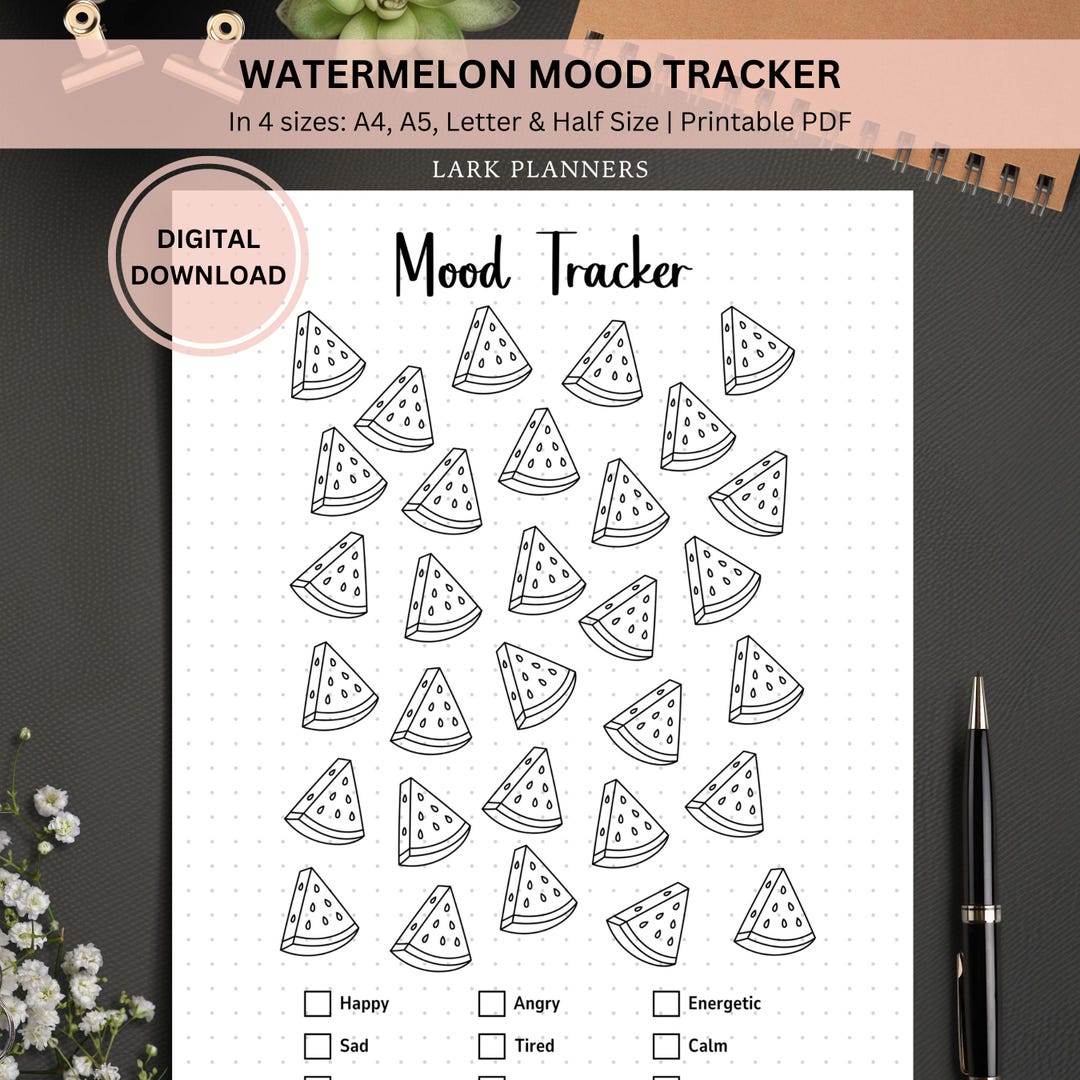 Watermelon Mood Tracker, Bullet Journal, Emotions Tracker, Summer Food ...