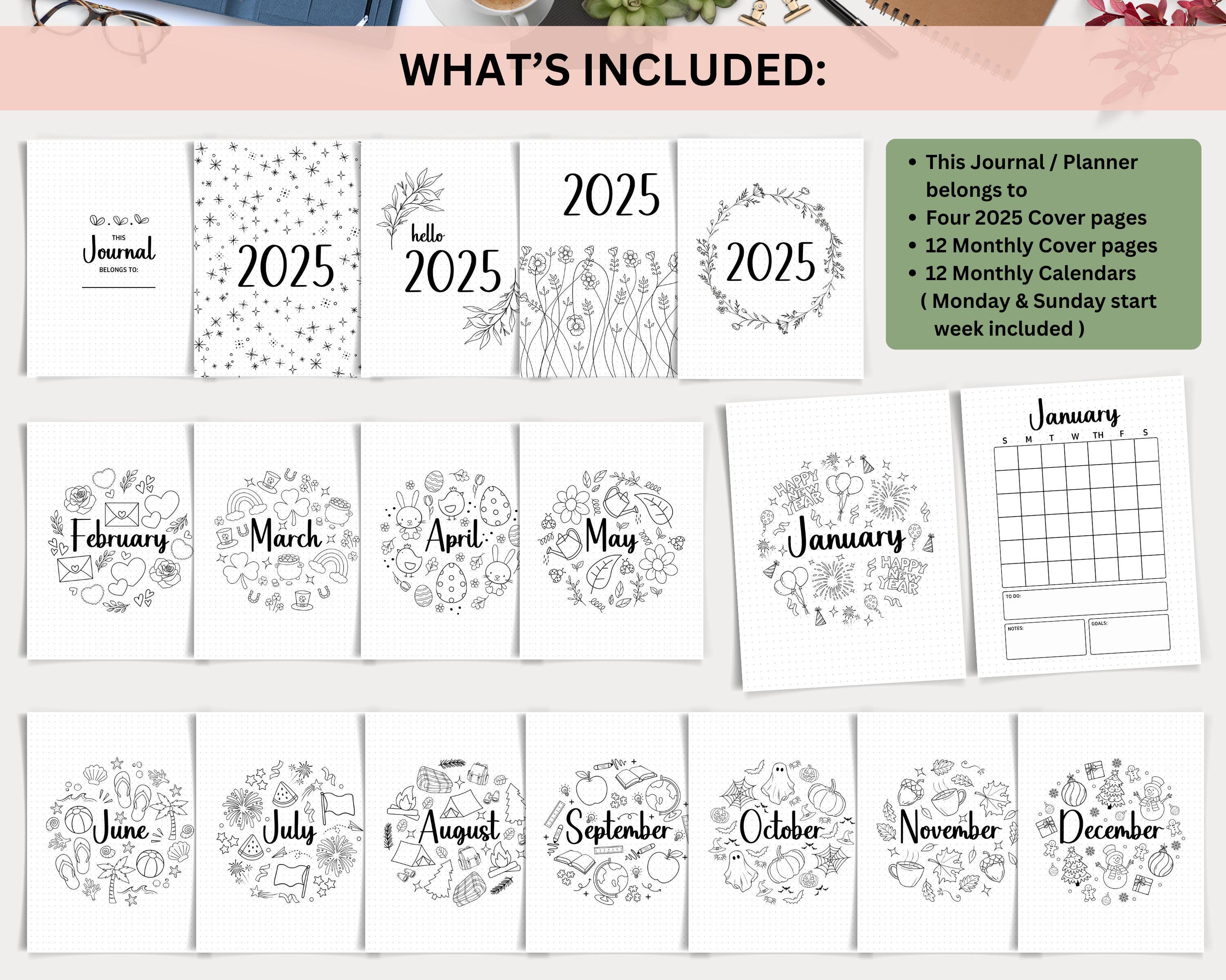 Planificador imprimible de diario 2025, páginas de bullet journal ...